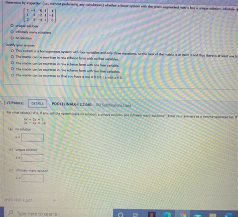 Solved 0 Determine By Inspection Ie Without Performing Any