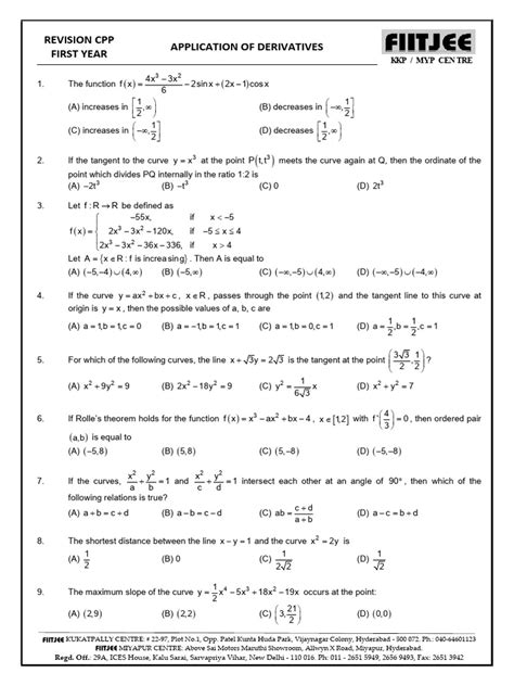 Application Of Derivatives Revision Cpp Myvs Pdf Mathematics