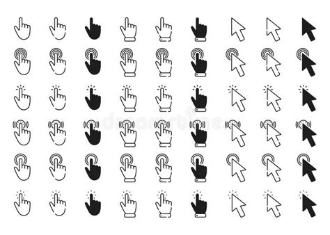 Hand And Cursor Pointer Line Icons Clicking Finger Cursor Arrow Icon