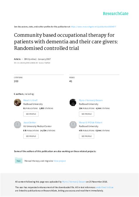 Pdf Community Based Occupational Therapy For Patients With Dementia