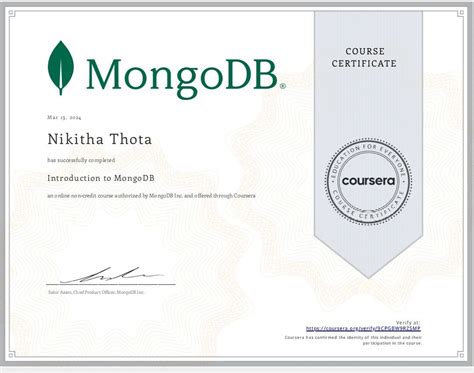 Im Officially Mongodb Certified Nikitha Thota Posted On The Topic