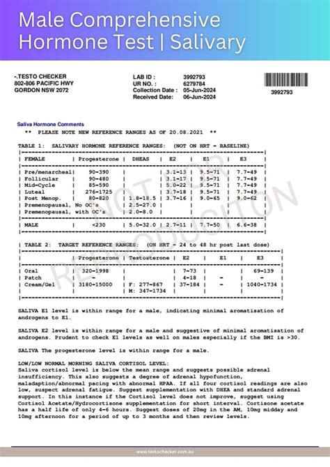 Male Comprehensive Hormone Test Sample Test Results