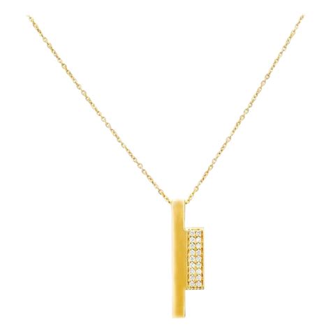 Diamond Block Gold Bar Pendant Necklace In 14k Yellow Solid Gold For Sale At 1stdibs
