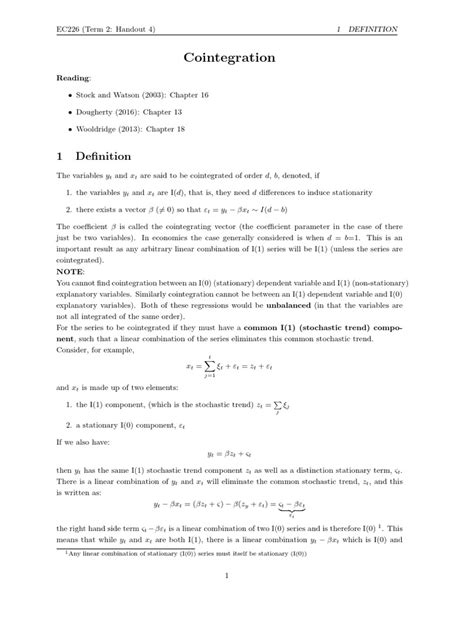 Handout 4 Cointegration Pdf Ordinary Least Squares Econometrics