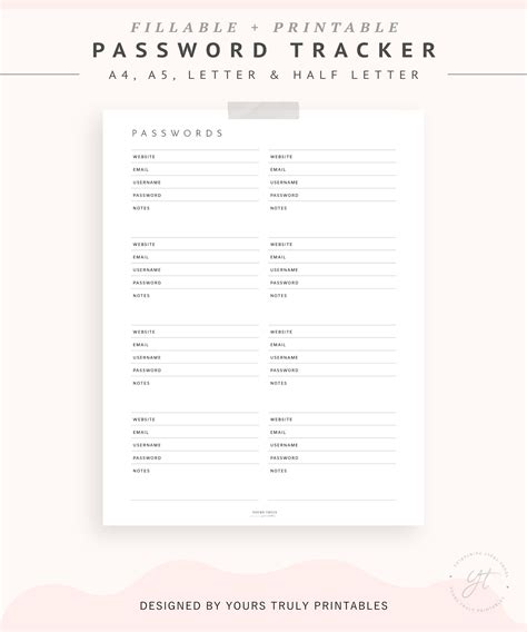 password tracker printable password keeper fillable password