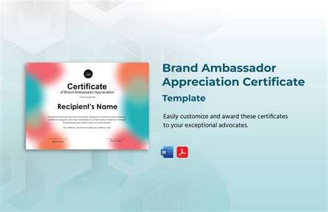 Brand Ambassador Appreciation Certificate Template In Word Pdf