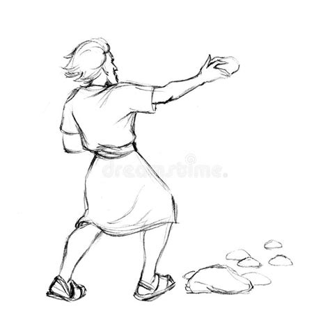 Pencil Drawing Man Throw A Big Stone Stock Illustration Illustration