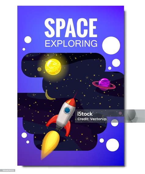 우주 로켓 우주 여행 우주 다른 행성 비행 로켓 먼은 하의 별 Flyear 잡지 포스터 서식 파일의 표지 배너를 예약 벡터 배너 일러스트 절연 Planetarium