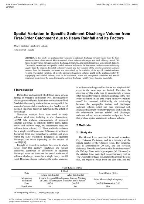 Pdf Spatial Variation In Specific Sediment Discharge Volume From First Order Catchment Due To