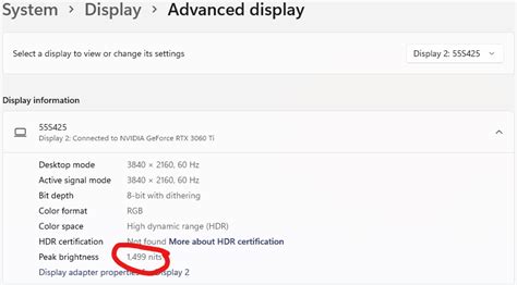 External Display Information Incorrect Peak Brightness Rwindows11