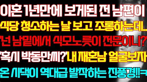 반전 실화사연 이혼 1년만에 보게된 전 남편이 식당 청소하는 날 보고 깔보는데 내 재혼남 얼굴보자 온 시댁이 역대급 발작하는 진풍경 신청사연 사연낭독 라디오드라마 실제사연