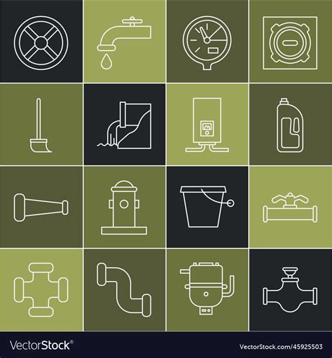 Set Line Industry Pipe And Valve Container Vector Image