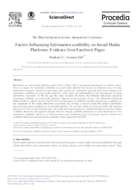 Pdf Factors Influencing Information Credibility On Social Media Platforms Evidence From