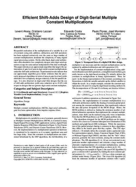 Pdf Efficient Shift Adds Design Of Digit Serial Multiple Constant