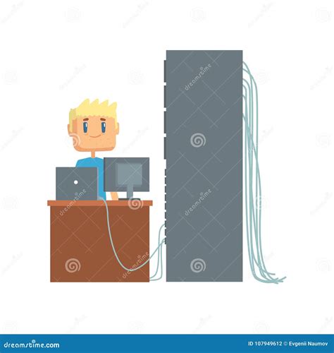 Network Engineer Administrator Working In Data Center Using Computer