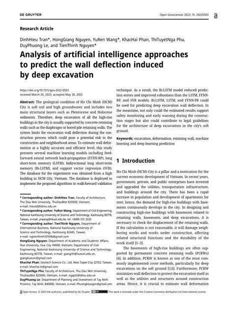 Pdf Analysis Of Artificial Intelligence Approaches To Predict The Wall Deflection Induced By