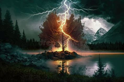 A Lightning Strike That Has Started A Fire Generative Ai Stock Illustration Illustration Of