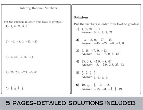 Ordering Rational Numbers Worksheet With Solutions Teaching Resources