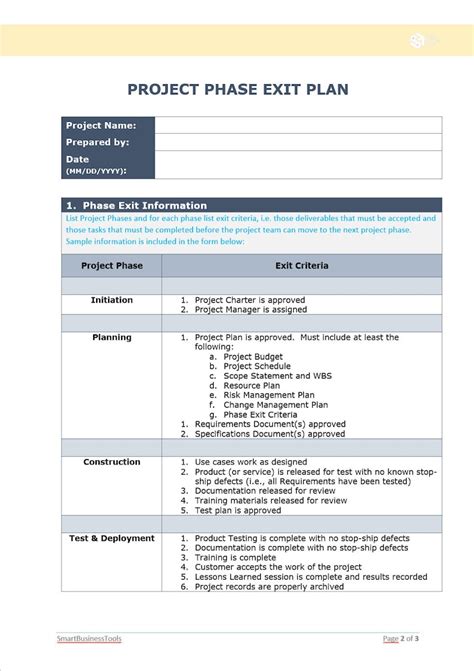 Project Exit Plan Template Etsy
