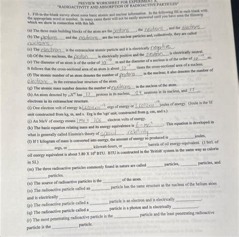 Solved PREVIEW WORKSHEET FOR EXPERIMENT A RADIOACTIVITY Chegg Com