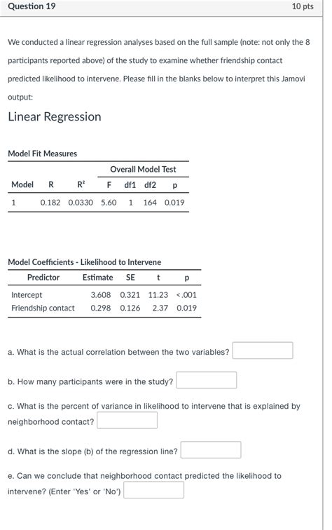 solved we conducted a linear regression analyses based on