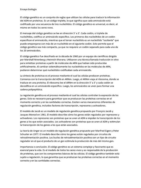 El Código Genético Es Un Conjunto De Reglas Que Utilizan Las Células Para Traducir La