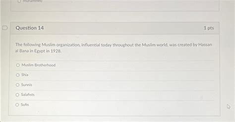 Solved Question 141 ﻿ptsthe Following Muslim Organization