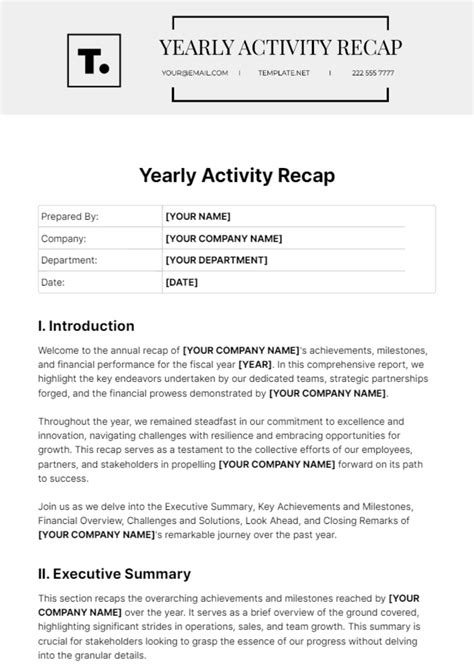 Free Yearly Activity Recap Template Edit Online And Download
