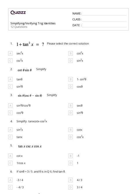 50 Lembar Kerja Perbandingan Trigonometri Sin Cos Tan Csc Sec Dan Cot