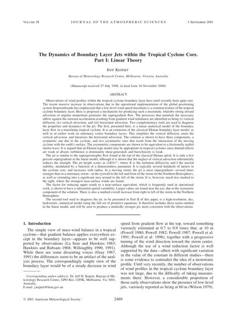 Pdf The Dynamics Of Boundary Layer Jets Within The Tropical Cyclone Core Part I Linear Theory