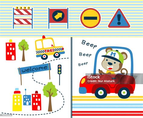 교통 요소 벡터 일러스트 레이 션 만화 재미 있는 원숭이 운전 자동차 T 셔츠에 대한 스톡 벡터 아트 및 기타 이미지 T