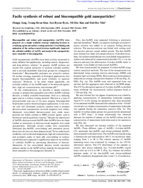 Pdf Facile Synthesis Of Robust And Biocompatible Gold Nanoparticles