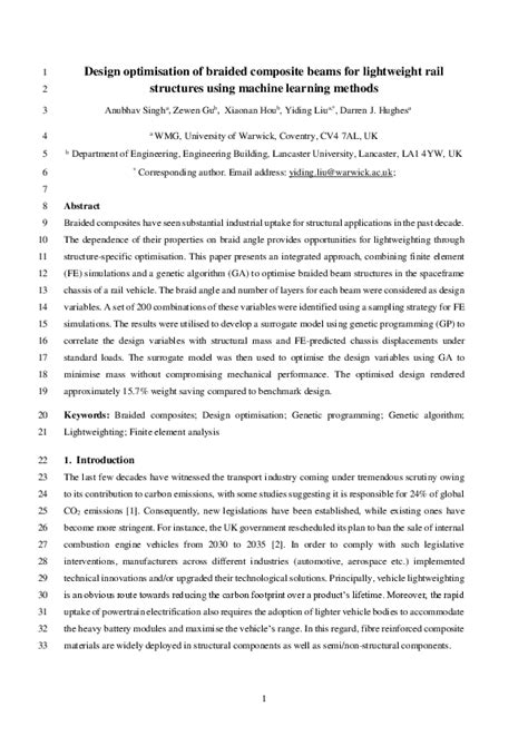 Pdf Design Optimisation Of Braided Composite Beams For Lightweight Rail Structures Using