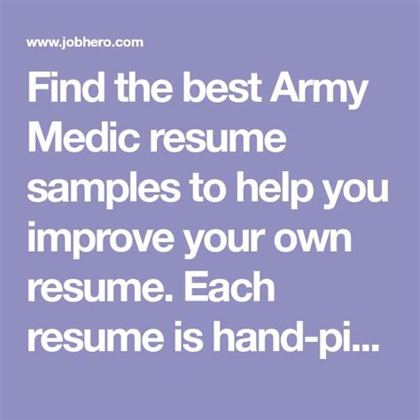 Find The Best Army Medic Resume Samples To Help You Improve Your Own