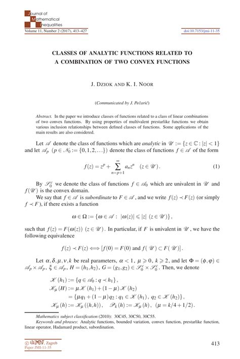 pdf classes of analytic functions related to a combination of two