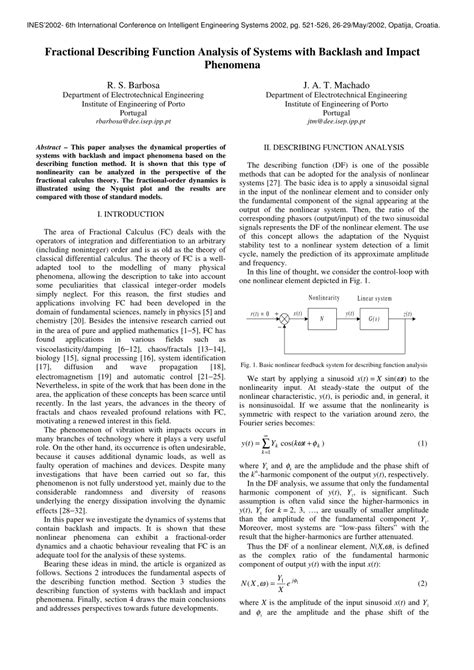 Pdf Fractional Describing Function Analysis Of Systems With Backlash