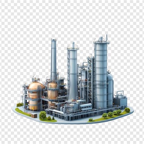 산업 정유 단지 3d 모델 높은 타워 파이프 크 녹색 조경 현대 기술 석유 가공 공장 무료 Psd 파일