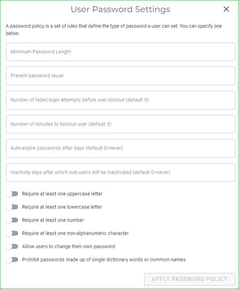 Defining User Password Settings