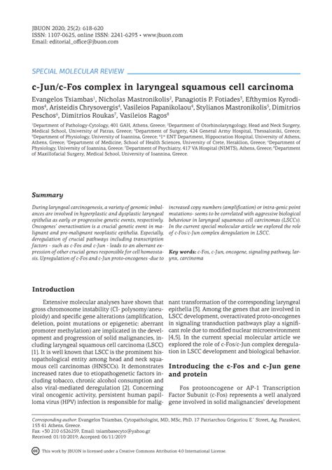 Pdf C Junc Fos Complex In Laryngeal Squamous Cell Carcinoma