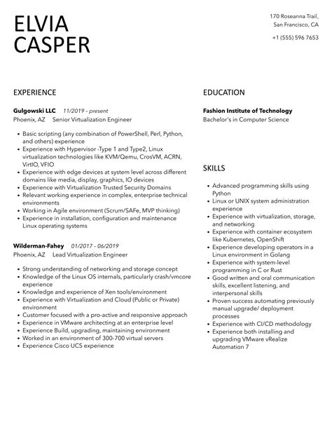 Virtualization Engineer Resume Samples Velvet Jobs