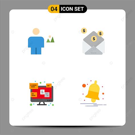 set of 4 vector flat icons on grid for avatar flat notify communication png and vector with