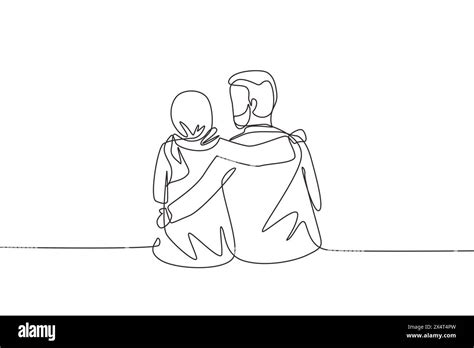 Continuous One Line Drawing Happy Arab Family Couple Relationship In