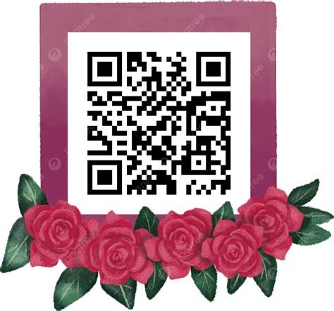 붉은 꽃 장식으로 Qr 코드 일러스트 스캔 Qr 코드 여기에서 스캔 스캔 코드 Png 일러스트 및 Psd 이미지 무료