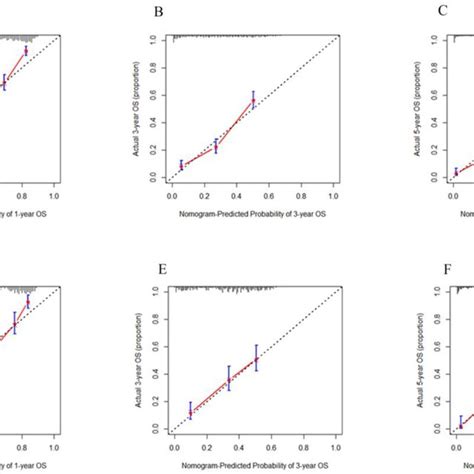 calibration curves for predicting 1 3 and 5 year os rates of
