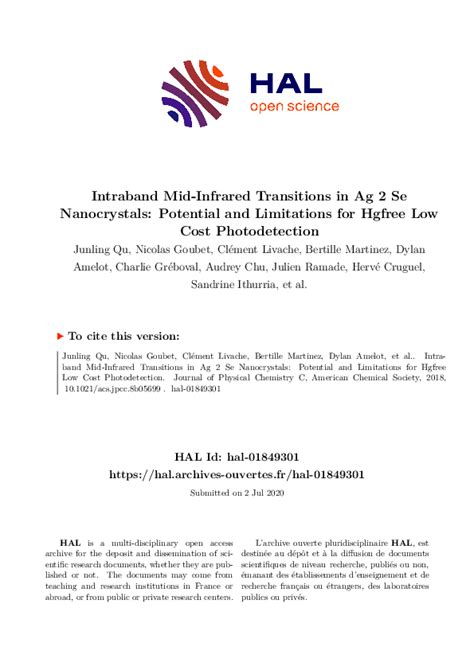 Pdf Intraband Mid Infrared Transitions In Ag2se Nanocrystals