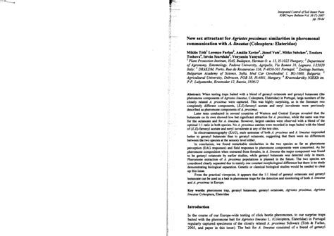 PDF New Sex Attractant For Agriotes Proximus Similarities In Pheromonal Communication With A