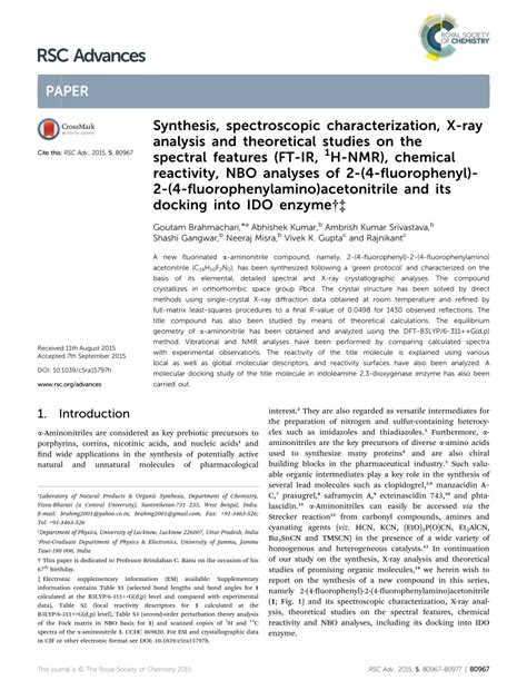 Pdf Synthesis Spectroscopic Characterization X Ray Analysis And