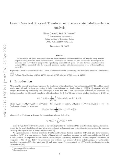 Pdf Linear Canonical Stockwell Transform And The Associated