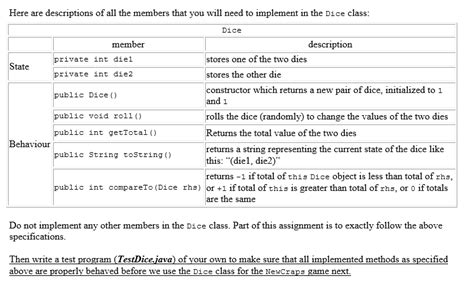 solved create a class called dice which can be used to
