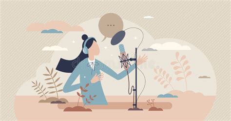 Voice Over Acting Performance Artist In Recording Studio Tiny Person Concept Stock Vector